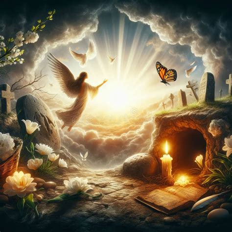 Resurrection Themes Empty Tomb With Light Emanating Angel At The Stock Illustration