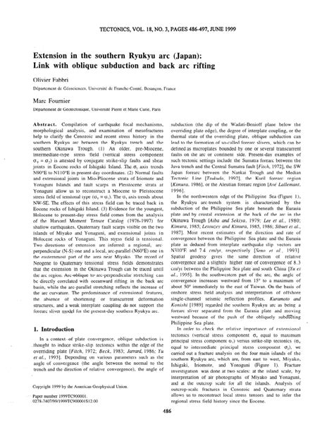 Pdf Extension In The Southern Ryukyu Arc Japan Link With Oblique Subduction And Back Arc