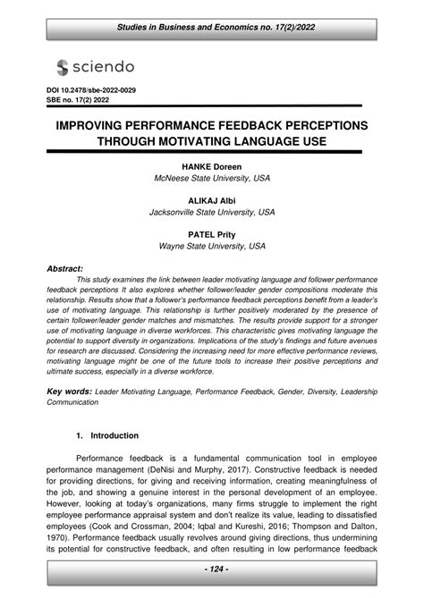 Pdf Improving Performance Feedback Perceptions Through Motivating