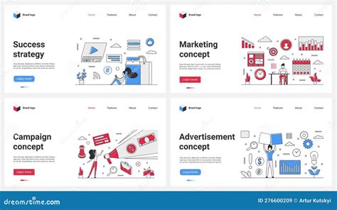 Success Of Digital Marketing Strategy Video Advertising Campaign Set And Tiny People Cartoon