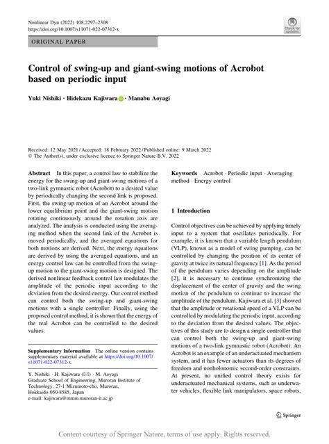 control of swing up and giant swing motions of acrobot based on