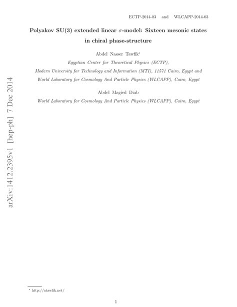Pdf Polyakov Su3 Extended Linear σ Model Sixteen Mesonic States In