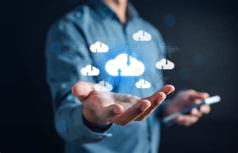 Businessman Using Smart Phone Cloud Computing To Download And Loading