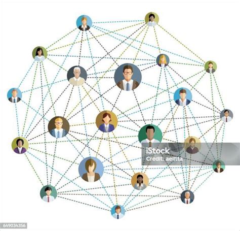 서로 연결된 사람 아이콘이 포함된 추상적인 소셜 네트워크 구성표의 벡터 그림입니다 개념에 대한 스톡 벡터 아트 및 기타 이미지 개념 고객 고객 참여 Istock