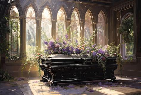 Premium Ai Image A Black Casket Sitting In The Church In The Style Of