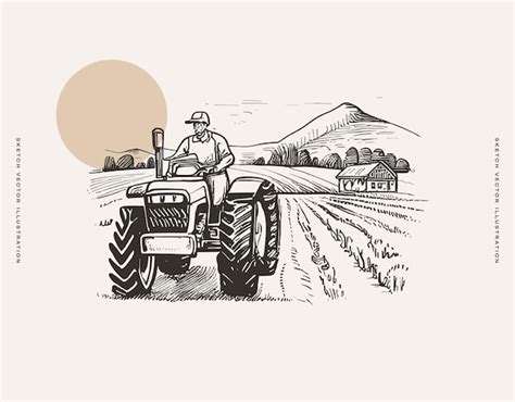 Premium Vector Farmer On Tractor In A Drawing