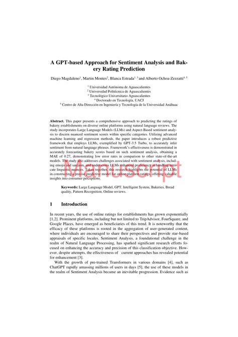 Pdf A Gpt Based Approach For Sentiment Analysis And Bakery Rating Prediction