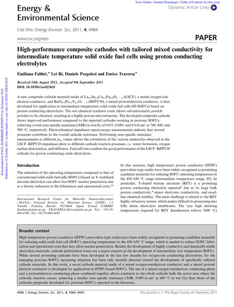 Pdf High Performance Composite Cathodes With Tailored Mixed Conductivity For Intermediate