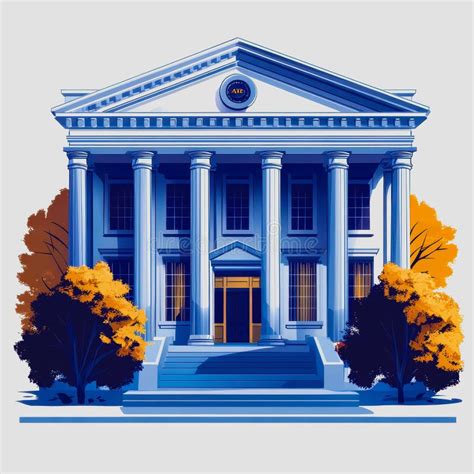 Grand Classic Building Facade With Columns Surrounded By Colorful Trees