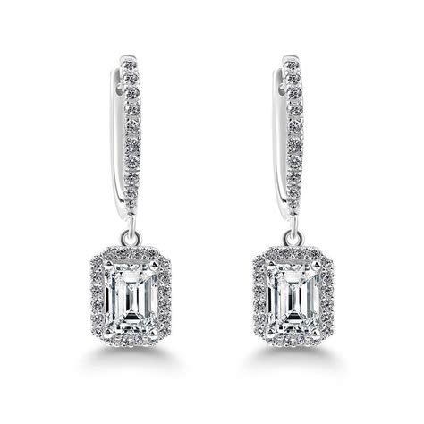 Emerald Cut Diamond Drop Earrings 925 Sterling Silver Infinity