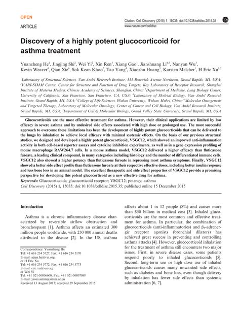 Pdf Discovery Of A Highly Potent Glucocorticoid For Asthma Treatment