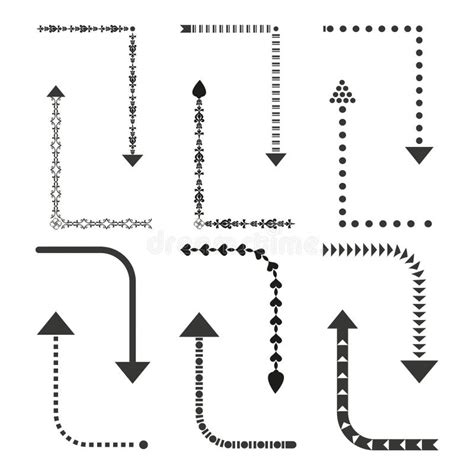 Decorative Arrow Set Nine Vector Designs Black And White Ornate And Patterned Stock Vector