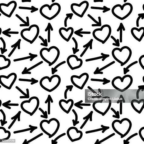 원활한 패턴 낙서 화살표 마음 무작위 추상 배경 배경 벡터 장식 기하학적 패턴입니다 Eps10 0명에 대한 스톡 벡터 아트 및 기타 이미지 Istock