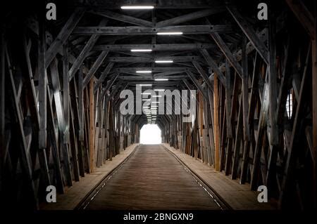 Die Alte Rheinbrücke Eine Alte Holzbrücke über Den Rhein An Der Grenze