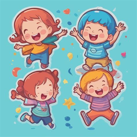 Vector De Dibujos Animados De Chicos Felices Vector Premium