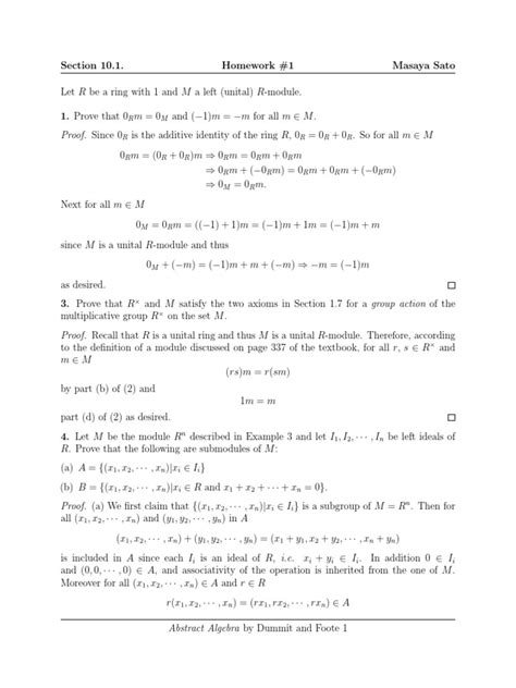 Homework 1 Sec 10 1 Pdf Module Mathematics Ring Mathematics