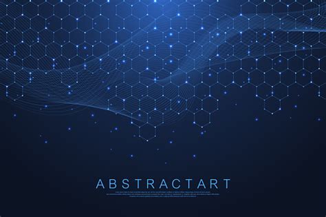 기하학적 모양의 육각추적 배경 과학 기술 및 의료 개념 과학 스타일의 미래 지향적 인 배경 디자인에 대한 그래픽 육각 배경 벡터 그림입니다 개념에 대한 스톡 벡터 아트 및