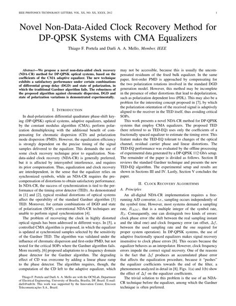 Pdf Novel Non Data Aided Clock Recovery Method For Dp Qpsk Systems