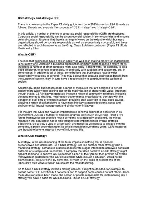 Csr Strategy And Strategic Csr Corporate Social Responsibility