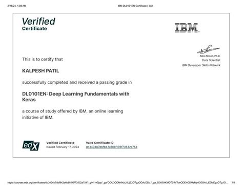 Kalpesh Patil On Linkedin Deeplearning Keras Certification Ibm Edx