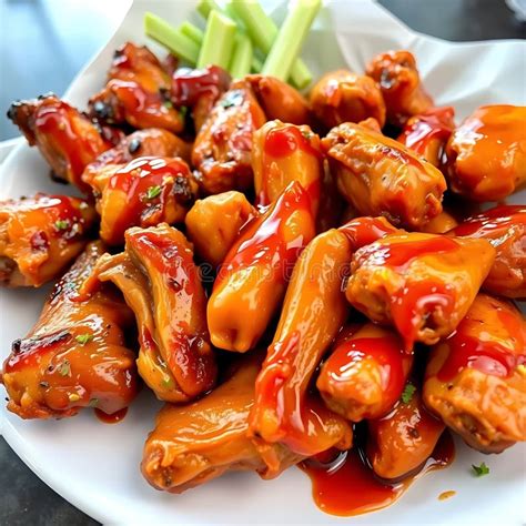 A Platter Of Chicken Wings With Various Sauces Barbecue Buffalo And