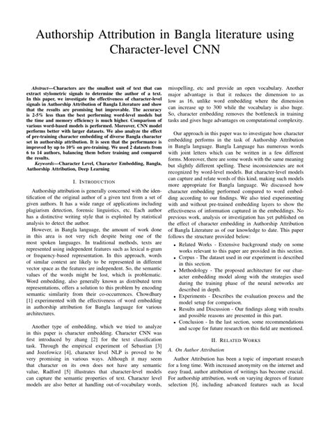 Pdf Authorship Attribution In Bangla Literature Using Character Level Cnn