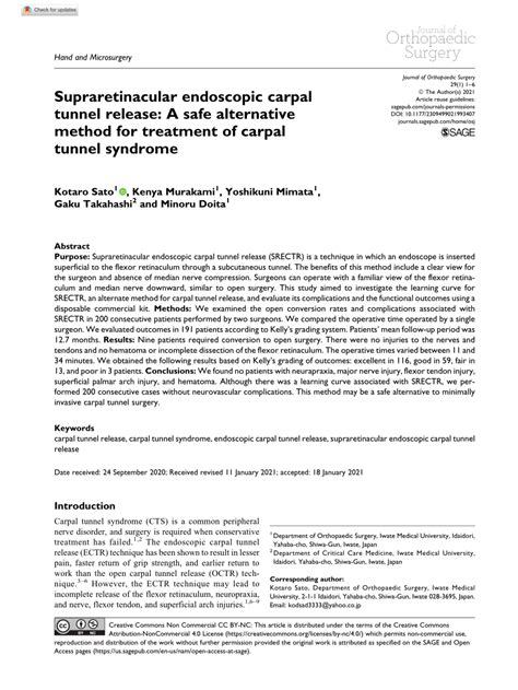 Pdf Supraretinacular Endoscopic Carpal Tunnel Release A Safe Alternative Method For Treatment