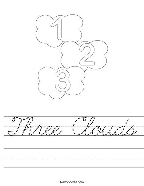 Three Clouds Worksheet Cursive Twisty Noodle