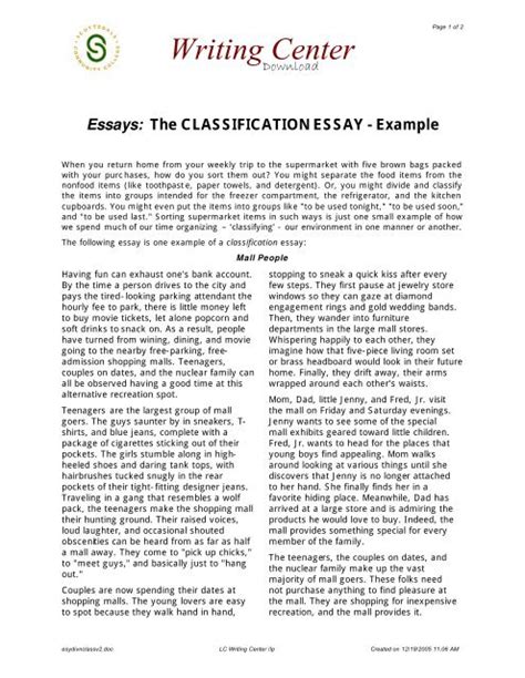Classification Essay Example