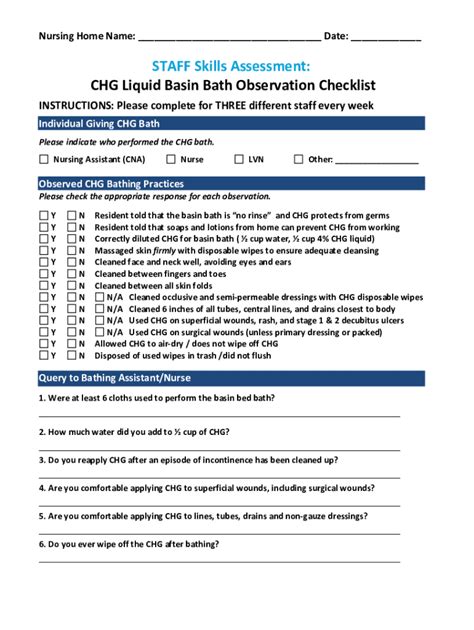 Fillable Online Chg Liquid Basin Bath Observation Checklist Fax Email