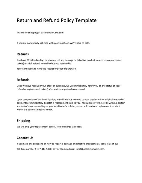 Free Printable Refund Policy Templates Word Pdf Services Digital
