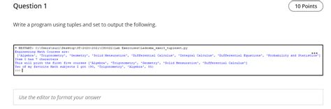 Solved Question Points Write A Program Using Tuples And Chegg Com