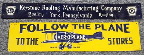 Vintage Aer O Plane Stores And Keystone Roof Antique Signs