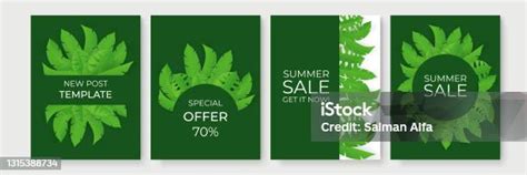 열대 종이 컷 잎 여름 판매 배너 녹색 열대 야자수 잎이나 단풍으로 만든 프레임 이나 테두리와 수직 여름 배경의 컬렉션 및