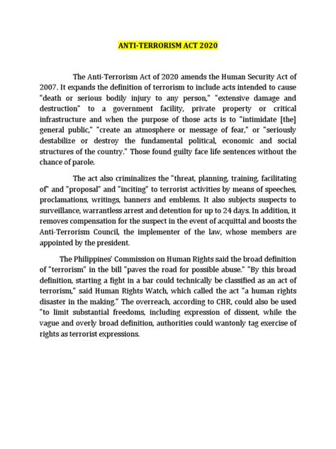 Summary Of The Anti Terrorism Act 2020 Pdf