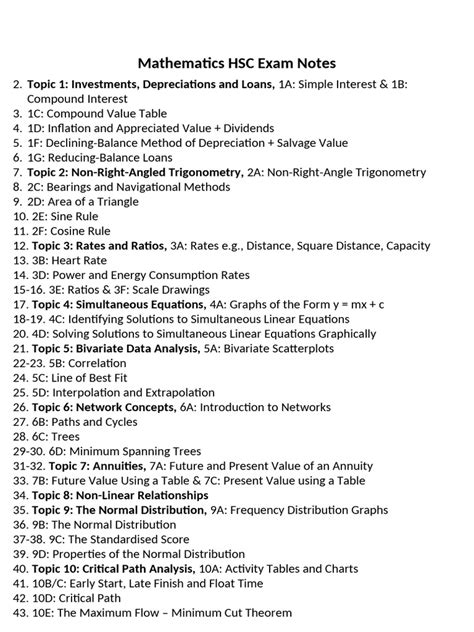 Hsc Maths Adv 2u Summary Notes Pdf Equations Interest