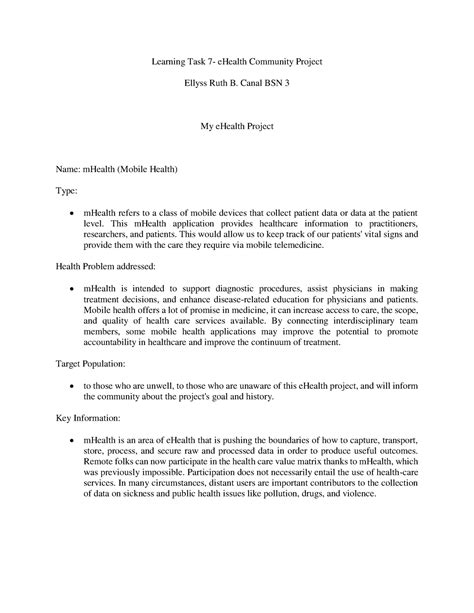 Canal Learning Task 7 Learning Task 7 Ehealth Community Project