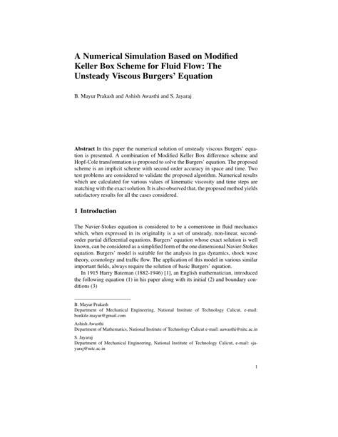 pdf a numerical simulation based on modified keller box scheme for