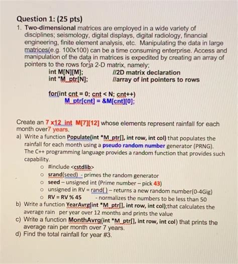 solved question 1 25 pts 1 two dimensional matrices are