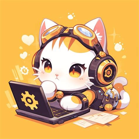 Premium Vector A Cute Cat Software Engineer Cartoon Style