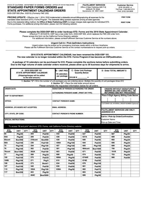 Fillable Form Dgs Osp 600 Standard Paper Forms Orders And State