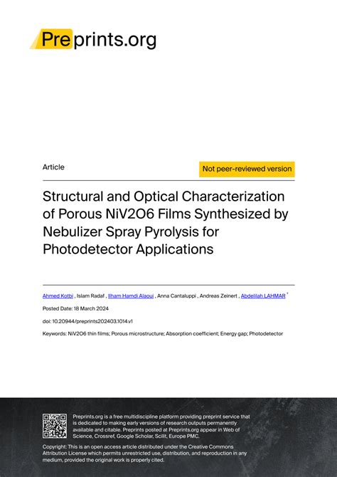 Pdf Structural And Optical Characterization Of Porous Niv2o6 Films Synthesized By Nebulizer