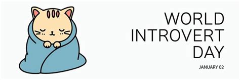 Premium Vector World Introvert Day Web Banner With Cute Cat In Blanket In Outline Doodle Style