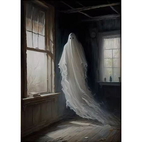 Floating Ghost By Window Gothic Dark Academia Halloween Canvas My