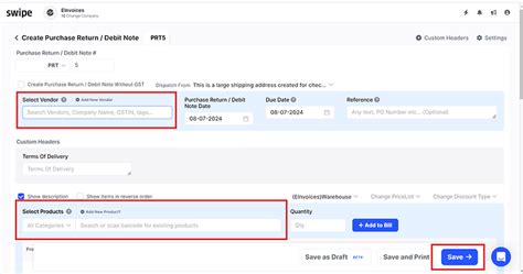 how to create debit note purchase return on web general swipe