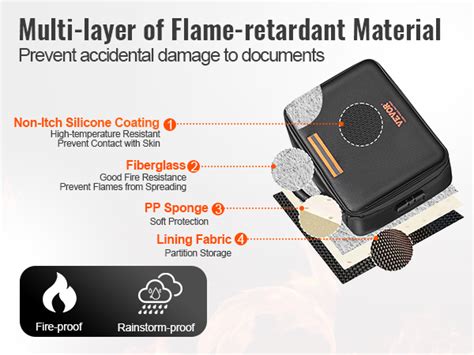 Vevor Fireproof Document Box Fireproof Document Bag With Lock 2000℉ 3 Layer Fireproof And