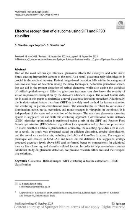 effective recognition of glaucoma using sift and rfso classifier