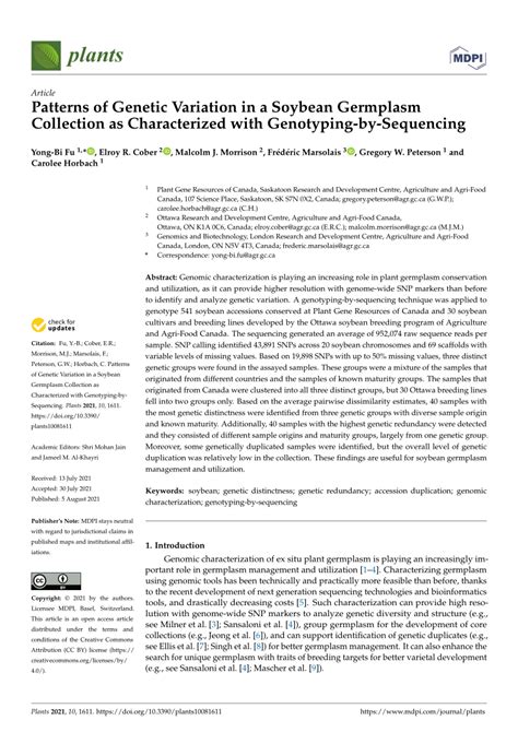 Pdf Patterns Of Genetic Variation In A Soybean Germplasm Collection