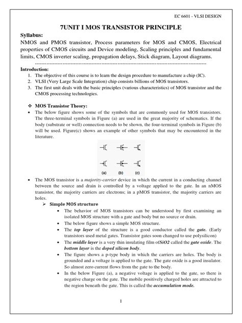 Vlsiunit 1 Notes Pdf Mosfet Field Effect Transistor