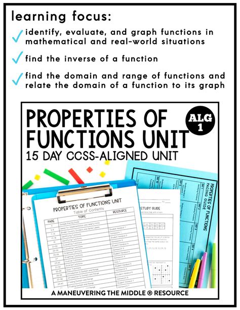 Properties Of Functions Unit Algebra 1 Ccss Maneuvering The Middle